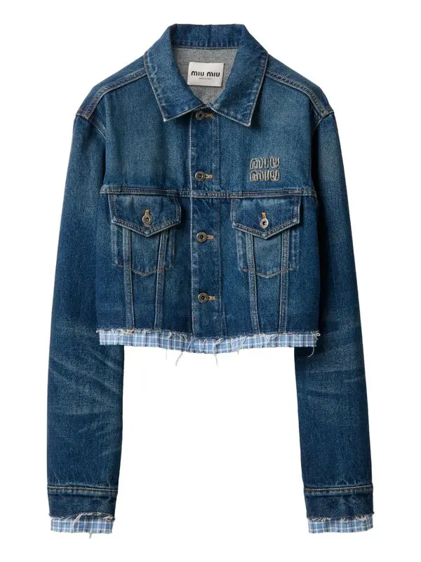 Miu Miu Washed Denim Blouson Jacket - Navy