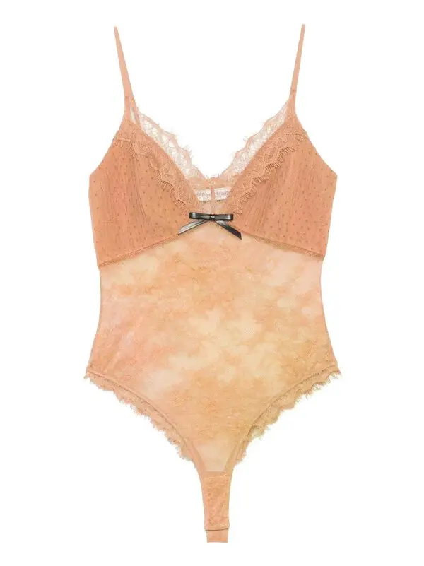 SELF-PORTRAIT Dot-pattern Mesh Bodysuit - Brown