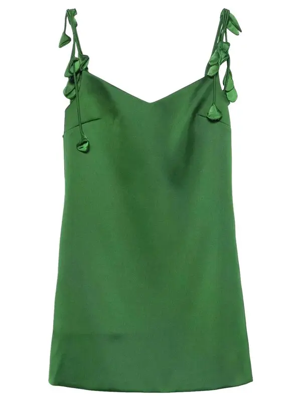 SELF-PORTRAIT Satin Flower-embellished Mini Dress - Green