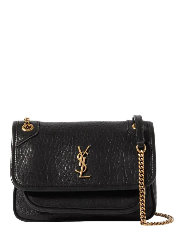 Saint Laurent Niki Mini Crinkled-leather Shoulder Bag - Black