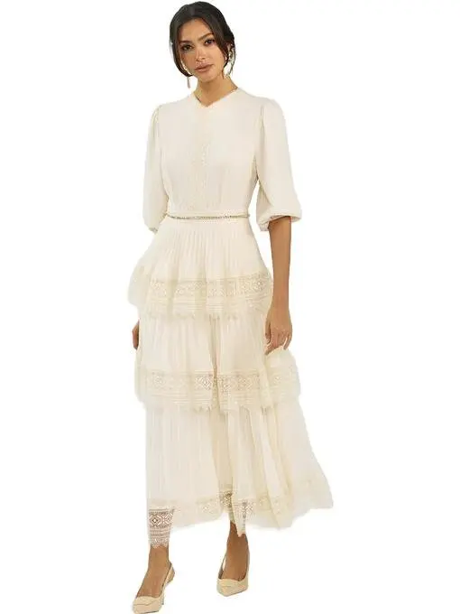 ELLIE MAKIR Lace Tier Maxi Dress - Red