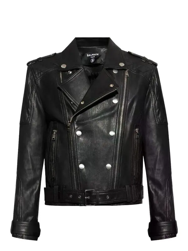 Balmain Double-breasted Leather Biker Jacket - Black