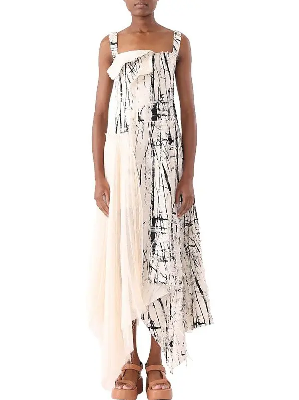 JASON WU Brushstroke Fray Jacquard Asymmetric Dress - Calico/black