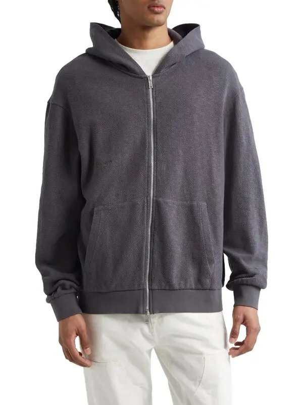 PALMES Waffle Stitch Zip Hoodie - Charcoal