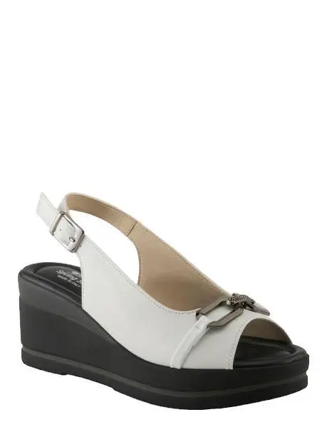 SPRING STEP SHOES Tamra Wedge Slingback Sandal - White