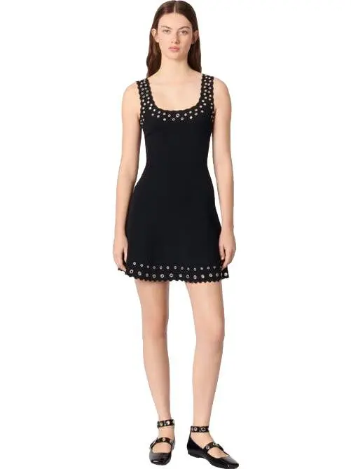 Maje Mini Eyelet Knit Dress - Black