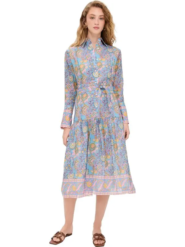 Bell Kathy Floral Shirt Dress - Blue Yellow Print
