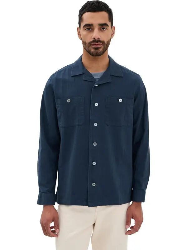 FAR AFIELD Hiro Herringbone Twill Shirt Jacket - Navy Iris