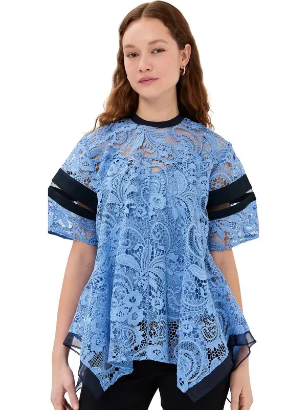 3.1 Phillip Lim Corded Embroidered Lace Top - Cadet Blue Multi