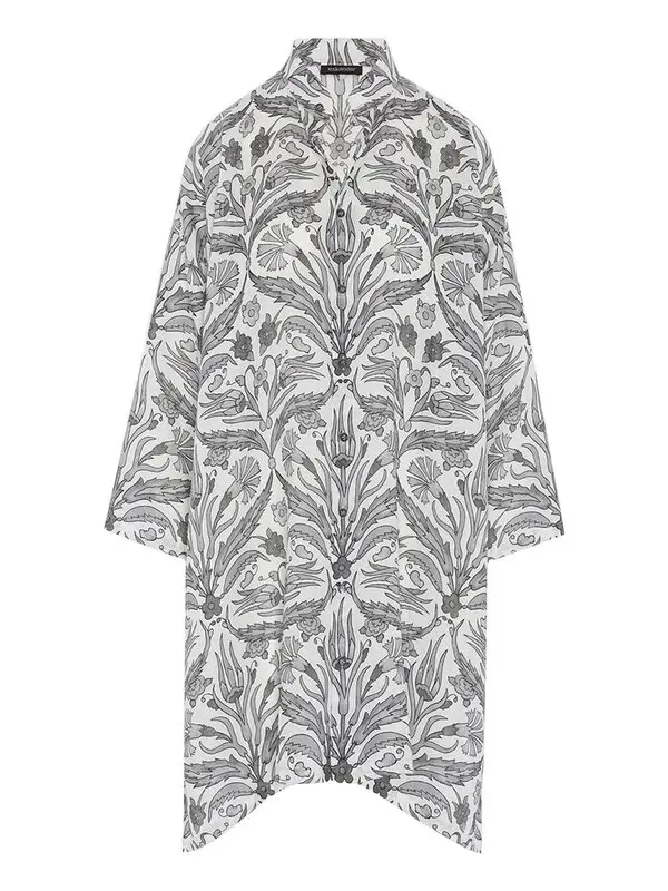 Eskandar Wide A-line Longline Printed Shirt - Grey