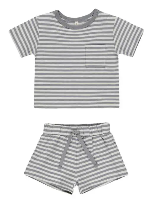 QUINCY MAE Stripe T-shirt & Shorts Set - Grey