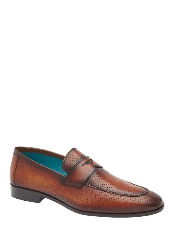 Mezlan Cueva Perforated Penny Loafer - Cognac Rust