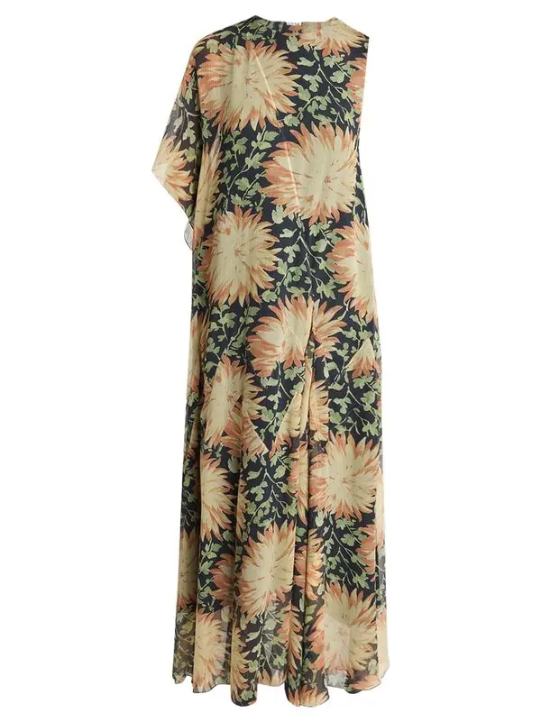 Loewe Long Floral Print One-sleeve Chiffon Silk Dress - Multicolor