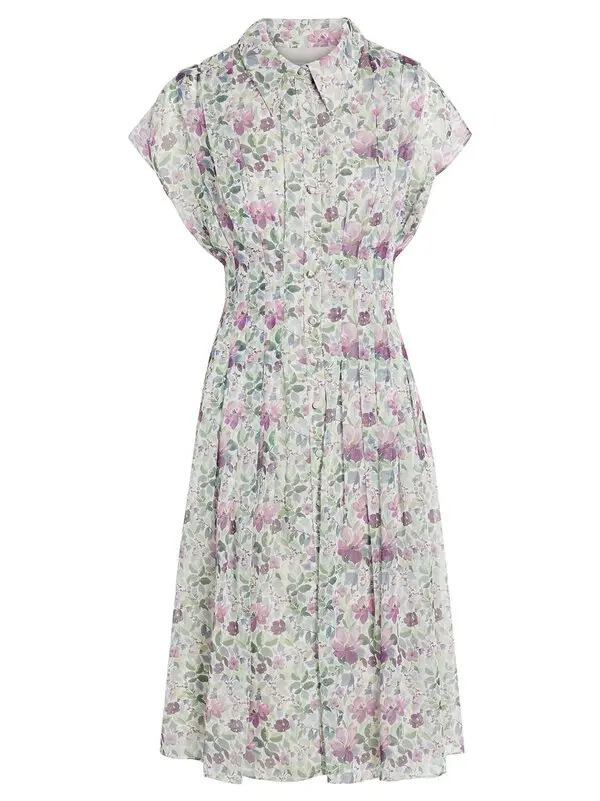 MIKAEL AGHAL Pleated Floral-print Chiffon Midi Shirt Dress - Lilac