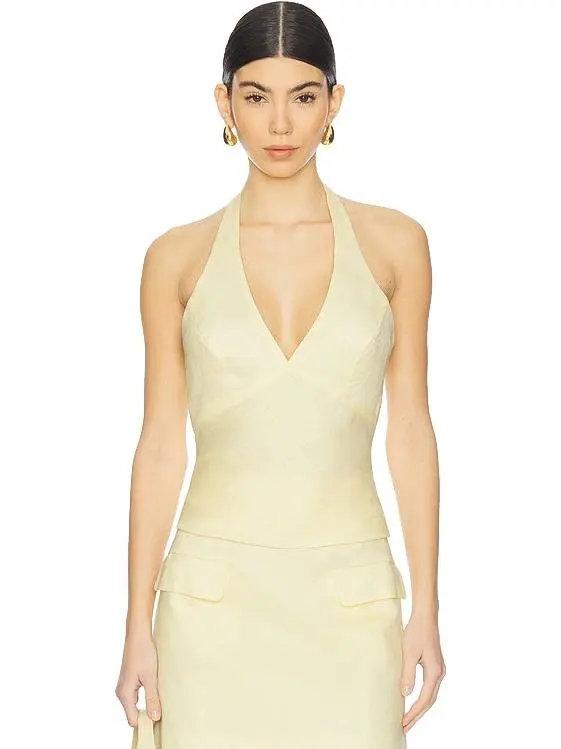 Bardot Paola Halter Linen Top - Canary Yellow