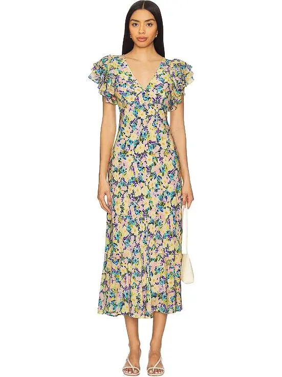 Astr The Label Celestine Midi Dress - Blue Yellow Ditsy