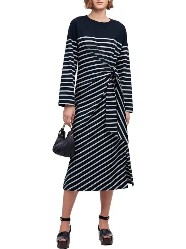 Madewell Stripe Side-tie Knit Maxi Dress - Placed Stripe Dark Navy