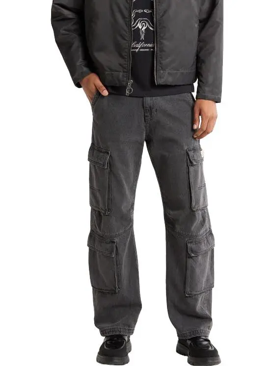 PACSUN Adam Baggy Denim Cargo Pants - Black