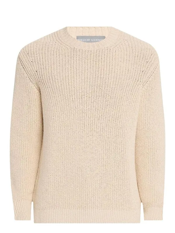 Bergdorf Goodman Cotton Ribbed Crewneck Sweater - Natural