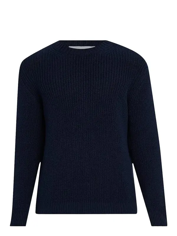 Bergdorf Goodman Cotton Ribbed Crewneck Sweater - Navy