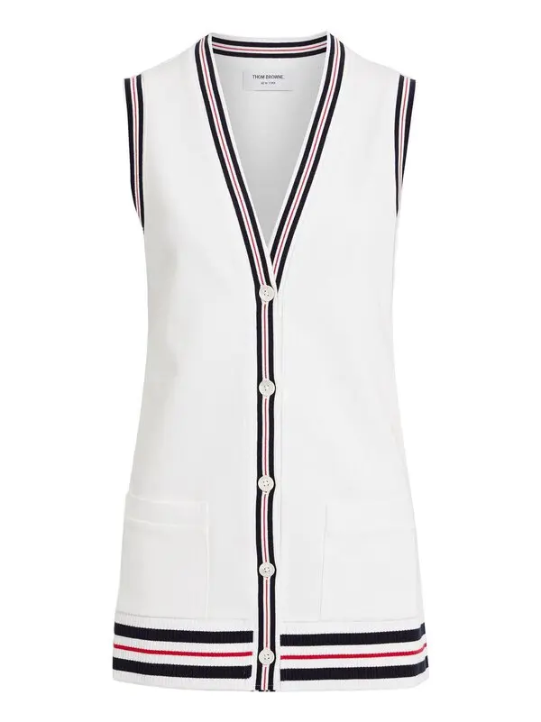 Thom Browne Striped Cotton-blend Piqué Vest - White