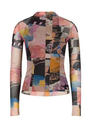 SAEMDI Collage Mesh Top - Blush Pink /multicolor