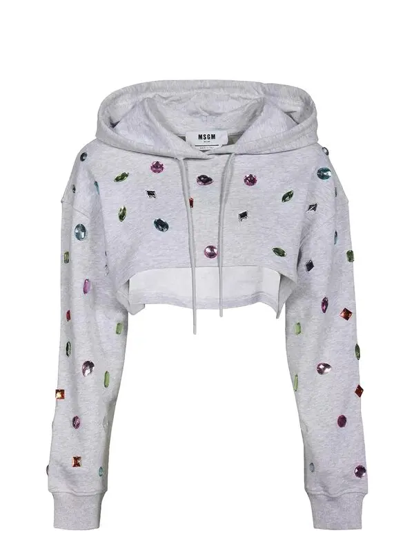 MSGM Crystal-embellished Hoodie - Grey