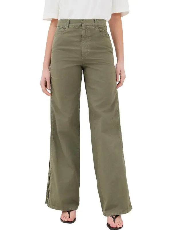 HALFBOY Zipped Wide Leg Trousers - Tea Leaf
