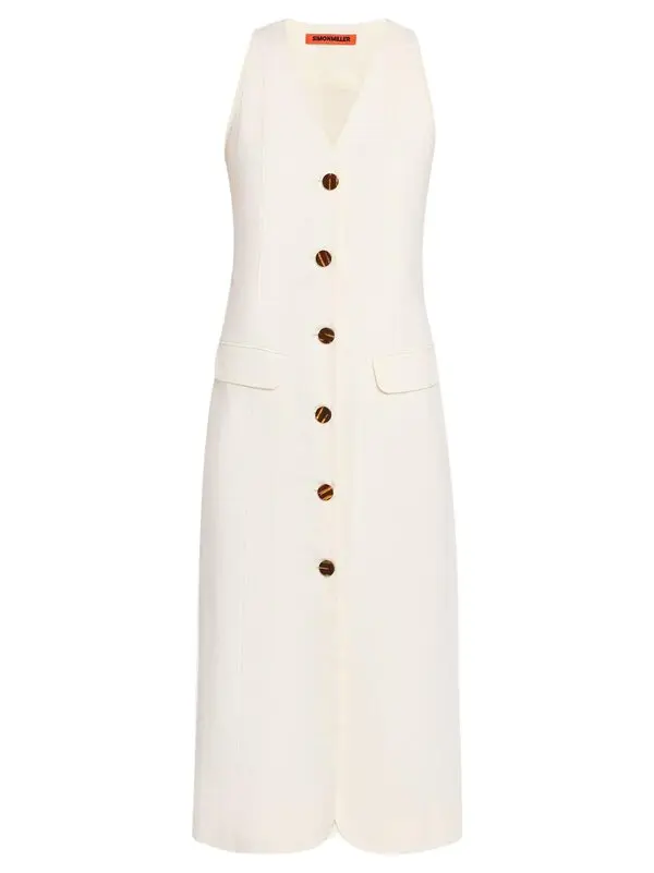SIMONMILLER Zapata Linen-blend Midi Dress - Chalk