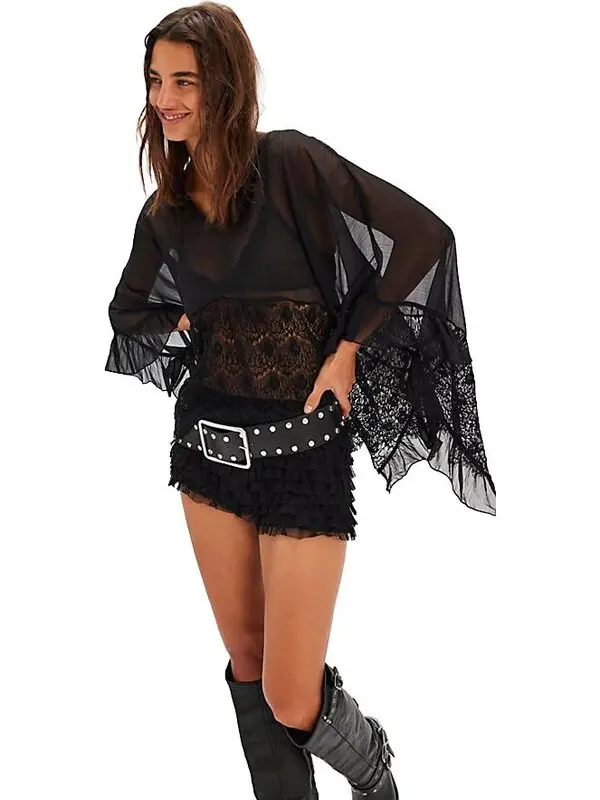 Free People Sheer Lace Poncho - Black
