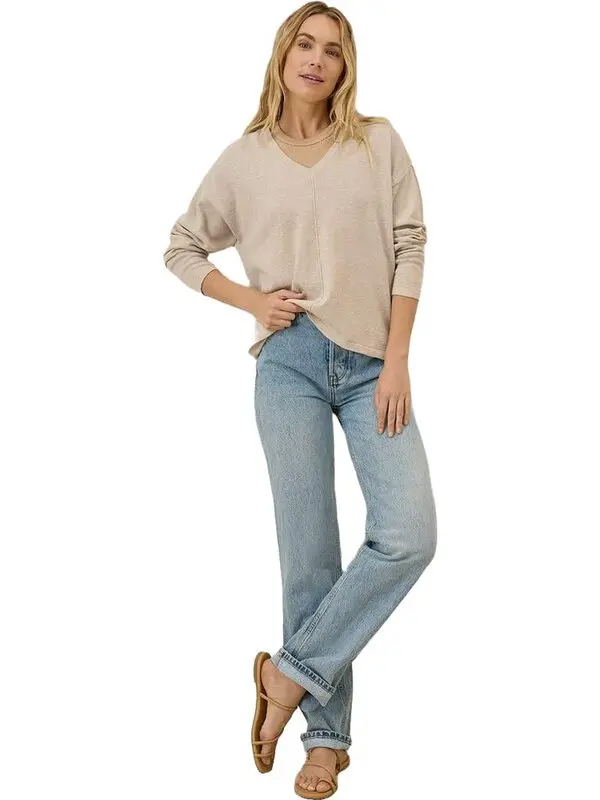PACT Organic Cotton Classic Fine Knit Relaxed Sweater - Sandshell Heather