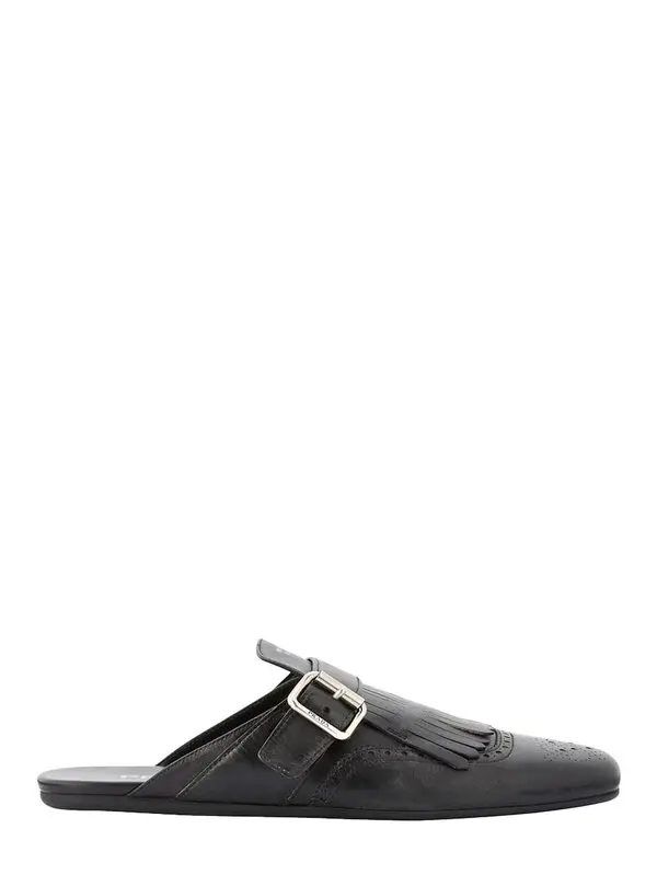Prada Vitello Leather Fringe Loafers - Nero
