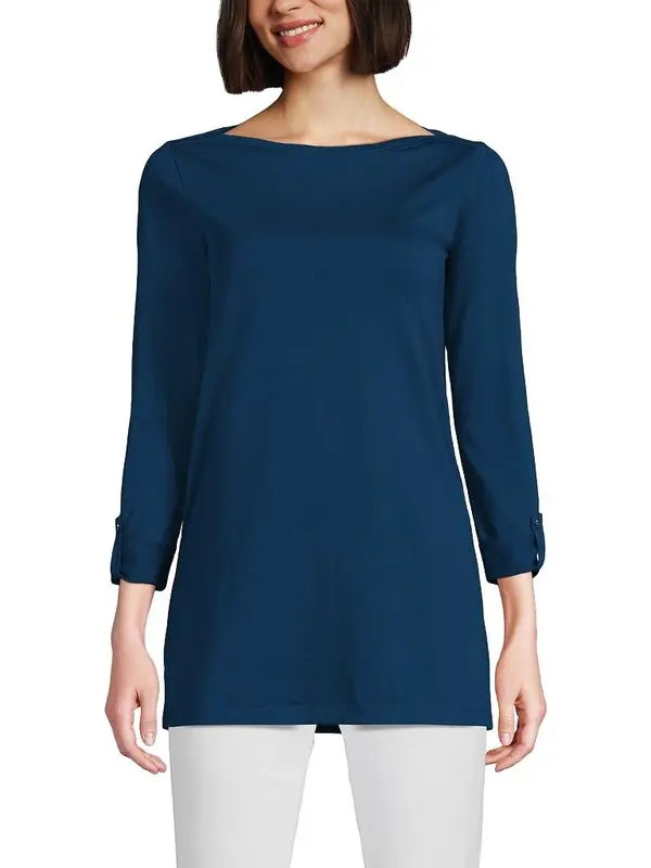 LANDS' END Supima Cotton 3/4 Sleeve Boatneck Tunic - Baltic Teal