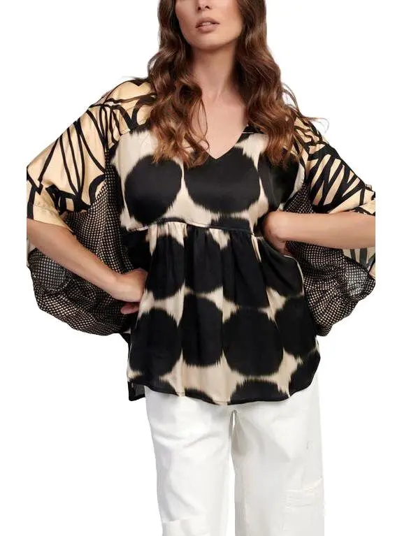 Alembika Serene Mixed Print V-neck Blouse - Black/ Cream