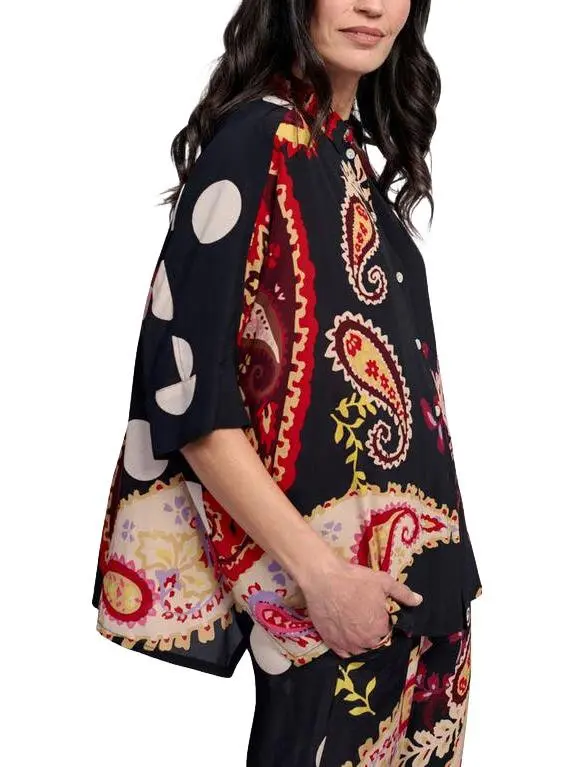 Alembika Mixed Print Button-up Shirt - Polka Dots/ Fiesta Print