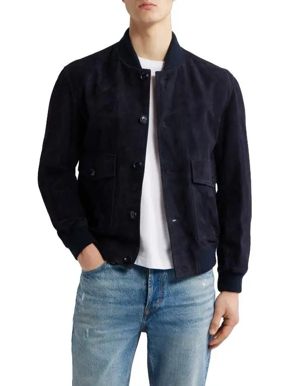 Hugo Boss Melot Goat Suede Bomber Jacket - Dark Blue