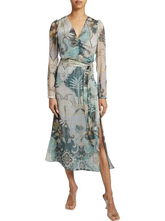 Santorelli Blaire Printed Silk Crinkle Chiffon Midi Dress - Indigo Multi