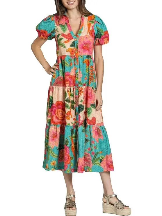 APNY Mix Print Tiered Dress - Turquoise Multi