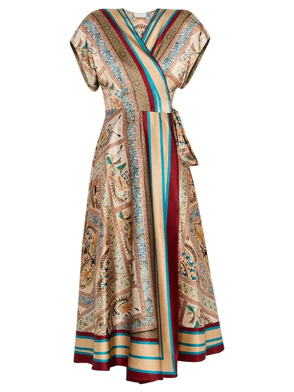 PIERRE-LOUIS MASCIA Floral-print Silk Midi Wrap Dress - Gold Multi