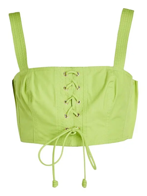 Ulla Johnson Isla Cropped Cotton-poplin Top - Lime Green