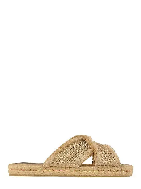 JIMMY CHOO Aciel Raffia Flat Sandals - Gold/dark Cappuccino