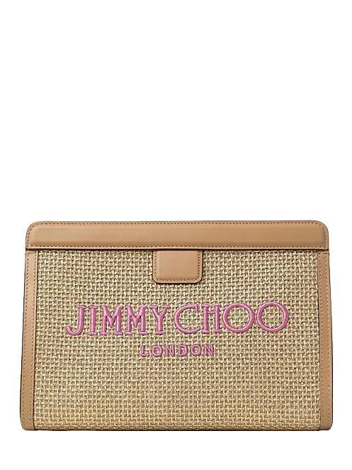 JIMMY CHOO Avenue Raffia Pouch - Gold/fuchsia/lightgd