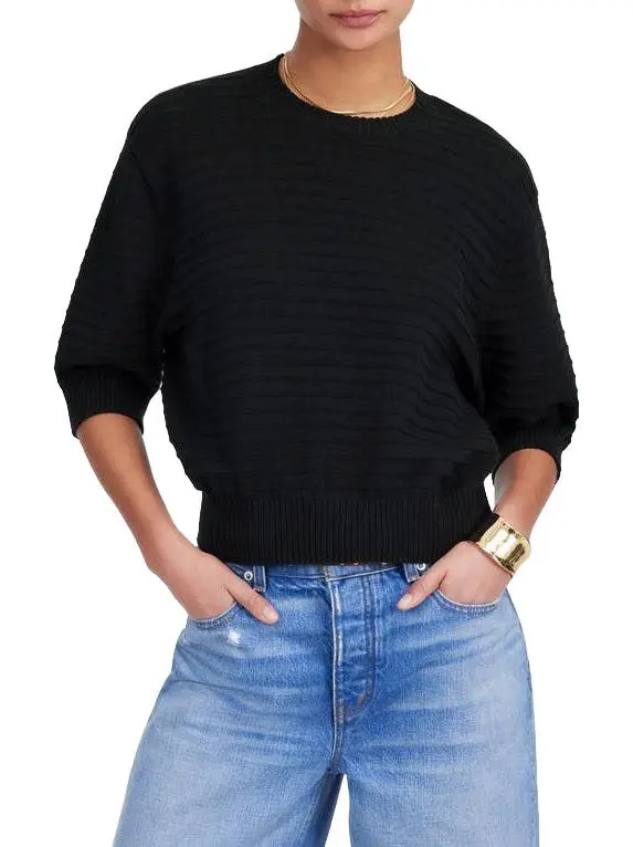 Madewell Textural Stitch Cotton Sweater - Black