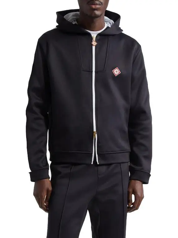 Casablanca Laurel Tape Hooded Scuba Knit Track Jacket - Black