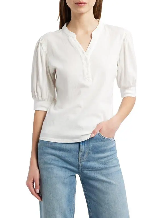Rails Jewel Puff Sleeve Top - White Rib