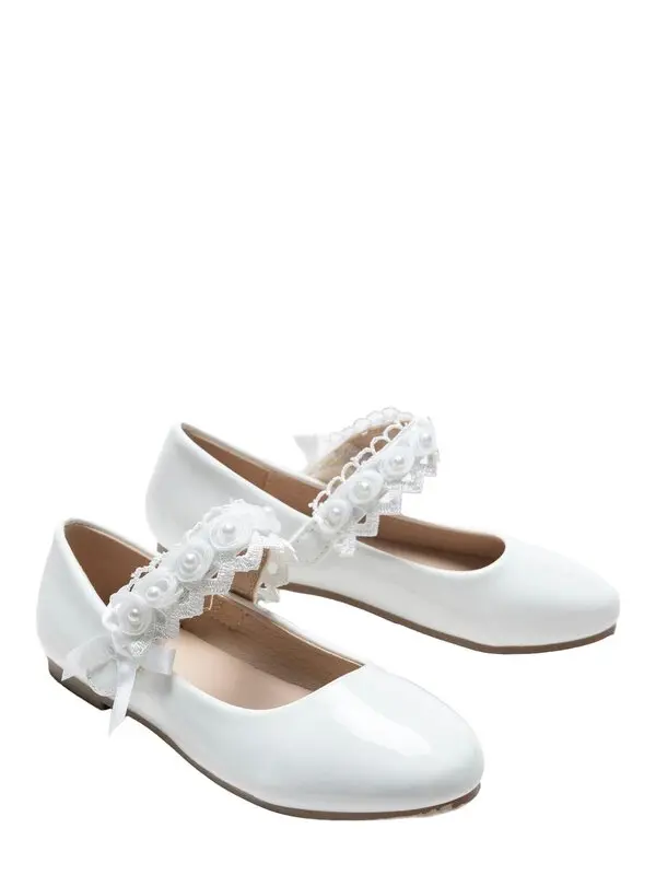TULLEEN Rose Pearl Doily Flats - White