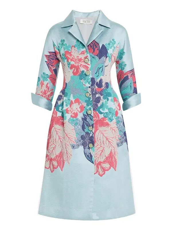 Rickie Freeman For Teri Jon Floral Jacquard Coat Dress - Slate Multi