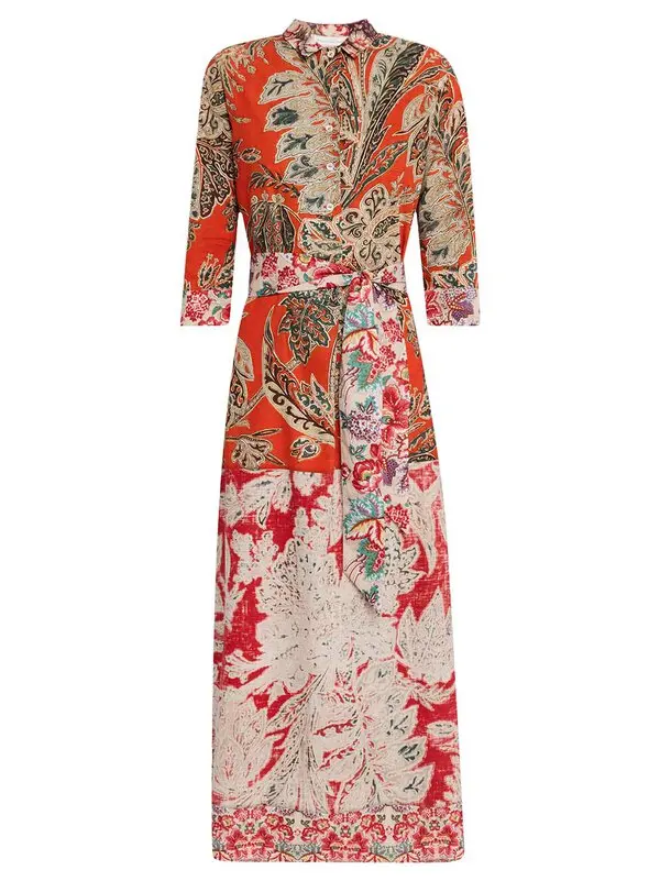 PIERRE-LOUIS MASCIA Floral-print Cotton Midi Shirtdress - Orange Multi