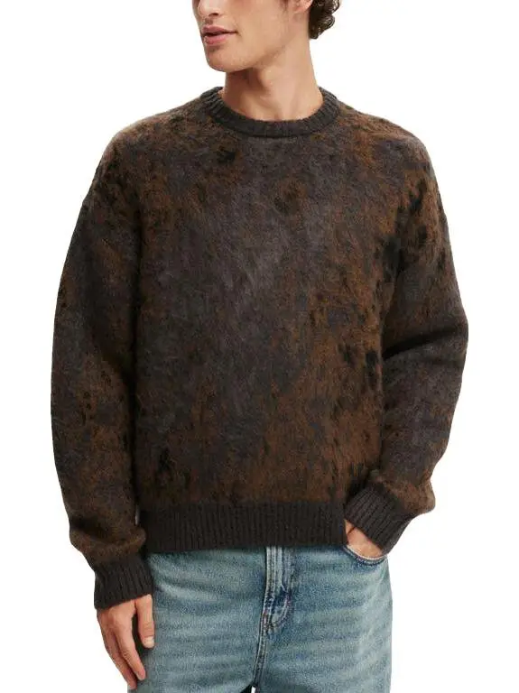 COTTON ON Box Fit Fuzzy Crew Knit - Grey Pattern