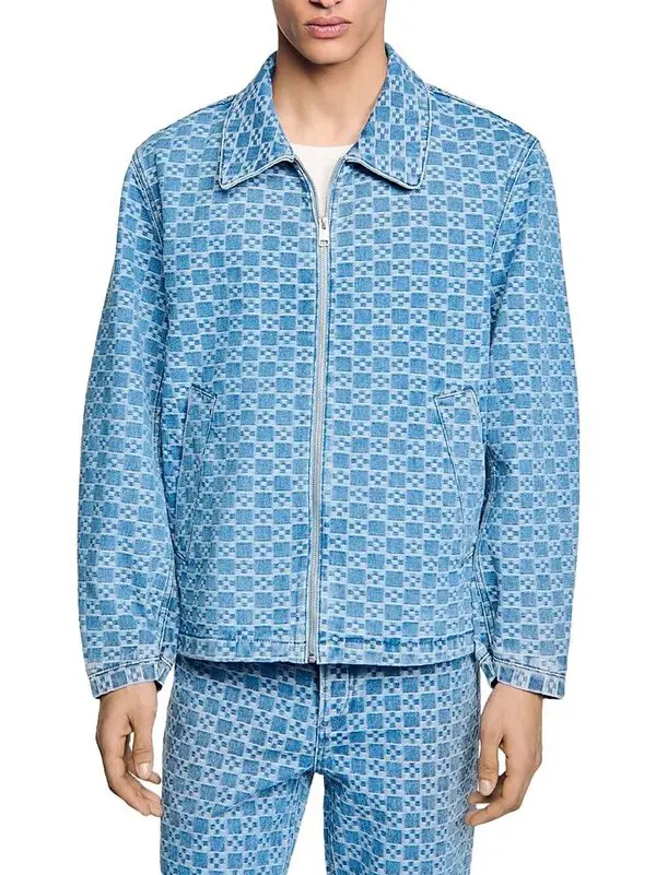 Sandro Square Cross Denim Jacket - Blue Vintage Denim